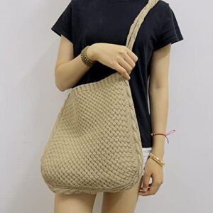 Fairy Grunge Knitted Shoulder Bags Y2K Fairycore Tote Bag Aesthetic Crochet Hobo Crossbody Bag Alt Purse Accessories (Kakhi)