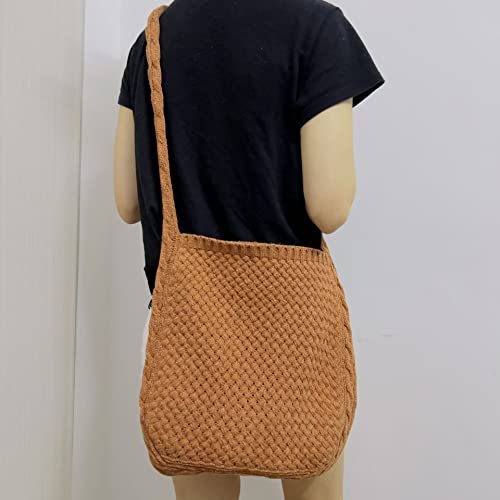 Fairy Grunge Knitted Shoulder Bags Y2K Fairycore Tote Bag Aesthetic Crochet Hobo Crossbody Bag Alt Purse Accessories (Kakhi)