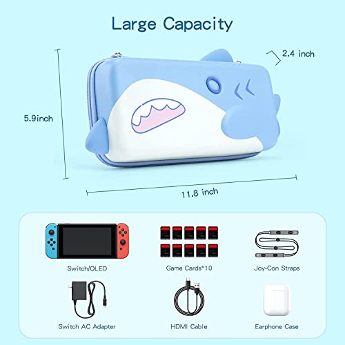 GeekShare Cute Carry Case Compatible with Nintendo Switch/Switch OLED - Portable Hardshell Slim Travel Carrying Case fit Switch Console & Game Accessories -- Shark