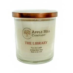 Apple Hill Company Natural Soy Candle - The Library (Teak-Wood, Cedar, and Sandalwood) 9 oz. | ~45 Hour Burn Time