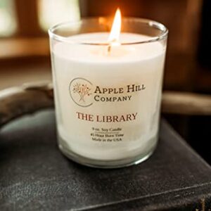 Apple Hill Company Natural Soy Candle - The Library (Teak-Wood, Cedar, and Sandalwood) 9 oz. | ~45 Hour Burn Time