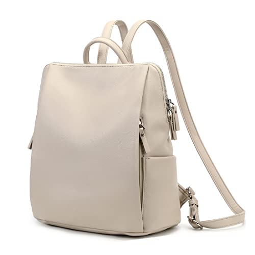 LORADI Lightweight Soft PU Leather Backpack Purse for Women, Anti-theft Travel Bag, Beige