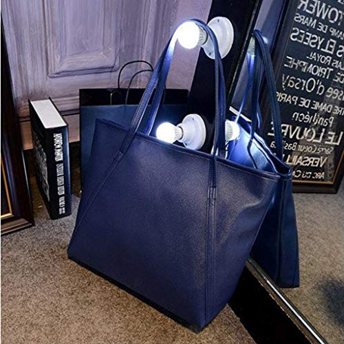 Large Work Tote Bag Handbag Women Bags High Messenger Satchel Shoulder Solid Leather Tassels for (Dark Blue, One Size)