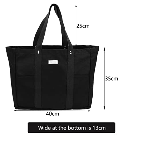 TORASO Large Tote bag, Shoulder Bag Top Handle Handbag for Travel, Work, School, 16"*14"*5", Black