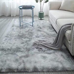 decorway shag area rug, 2×3 feet, tie-dyed grey ultra soft indoor rectangle plush fuzzy rugs, non-slip shaggy furry carpets for kids playroom bedroom home decor