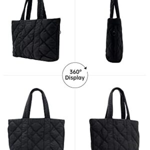 Amazing Song Large Quilted Tote Bag for Women, Puffer Shoulder Bag Designer Handbag Work Shopper with Zipper Down Tote, Soft Black