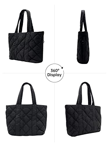 Amazing Song Large Quilted Tote Bag for Women, Puffer Shoulder Bag Designer Handbag Work Shopper with Zipper Down Tote, Soft Black