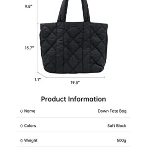 Amazing Song Large Quilted Tote Bag for Women, Puffer Shoulder Bag Designer Handbag Work Shopper with Zipper Down Tote, Soft Black