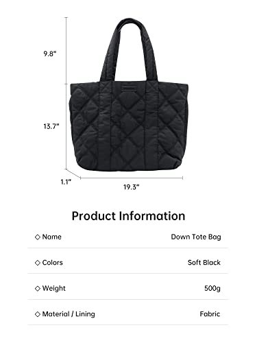 Amazing Song Large Quilted Tote Bag for Women, Puffer Shoulder Bag Designer Handbag Work Shopper with Zipper Down Tote, Soft Black