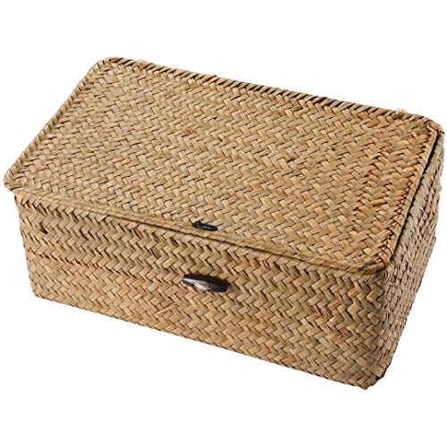 Spacesea Seagrass Hand Woven Box Box Basket Makeup Organizer Multipurpose Container with Lid