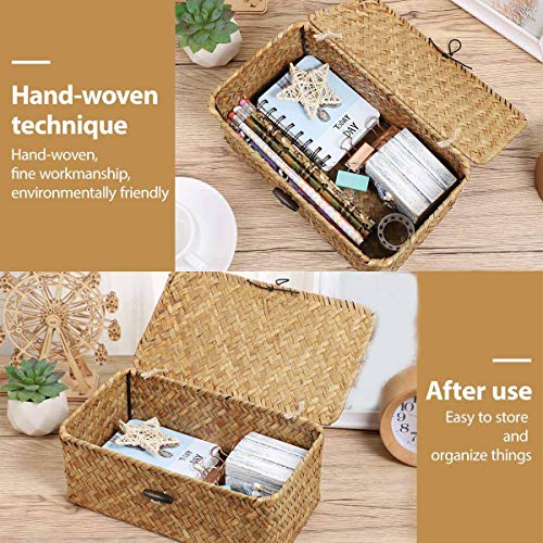 Spacesea Seagrass Hand Woven Box Box Basket Makeup Organizer Multipurpose Container with Lid