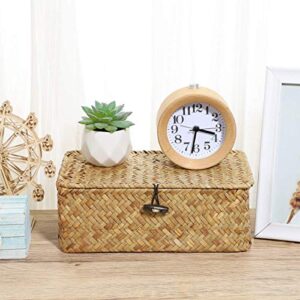 Spacesea Seagrass Hand Woven Box Box Basket Makeup Organizer Multipurpose Container with Lid