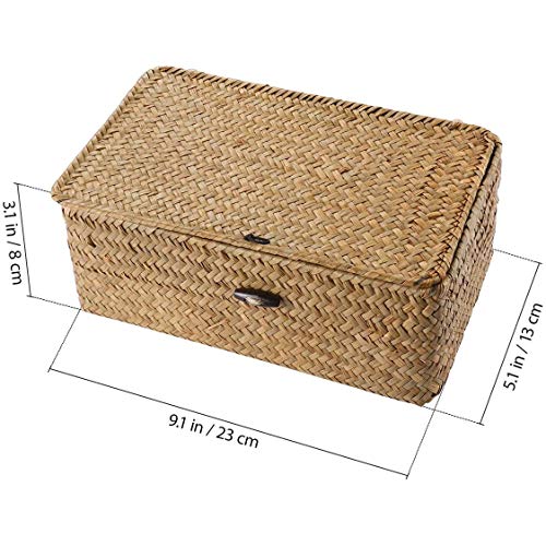 Spacesea Seagrass Hand Woven Box Box Basket Makeup Organizer Multipurpose Container with Lid