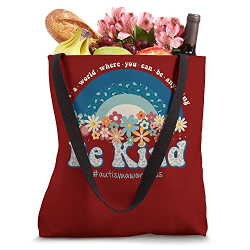 Retro Groovy Leopard Rainbow Be Kind Autism Awareness Tote Bag