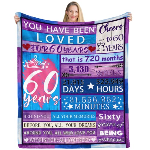 DULNYEI 60th Birthday Gifts for Women Blanket 60th Birthday Gift Ideas 60Year Old Gifts for Women Funny 60th Gifts for Women Turning 60 Birthday Gift for Wife,Sister,Daughter,Friend,Blanket 60x50In