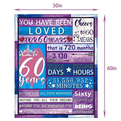 DULNYEI 60th Birthday Gifts for Women Blanket 60th Birthday Gift Ideas 60Year Old Gifts for Women Funny 60th Gifts for Women Turning 60 Birthday Gift for Wife,Sister,Daughter,Friend,Blanket 60x50In