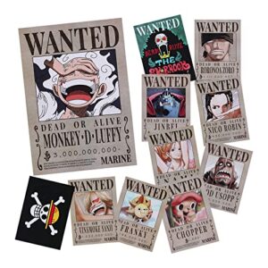 cnmlgb 11 pcs nika luffy 3 billion wanted bounty paper poster 10 straw hat pirates crew zoro sanji nami usopp chopper robin franky brook jinbei 1 pc flag (11×8 in)