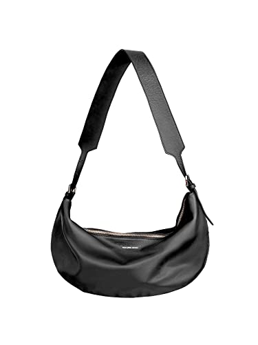 Amazing Song Hobo Cescent Crossbody Bag for Women, Sling Croissant Shoulder Bag Soft Leather Half Moon Black