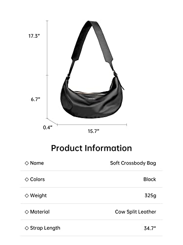 Amazing Song Hobo Cescent Crossbody Bag for Women, Sling Croissant Shoulder Bag Soft Leather Half Moon Black