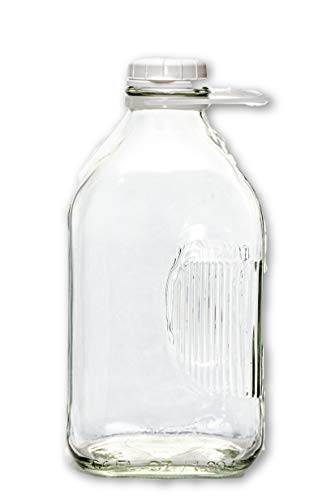 The Dairy Shoppe Glass Milk Bottle, Heavy Glass with Lid, Creamery Style (1, Half Gallon)