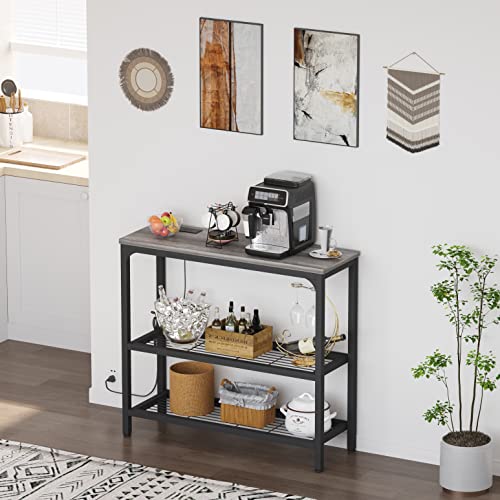 COTUBLR Console Table with Outlets, Entryway Table with Mesh Shelves, 39 inch Industrial Sofa Table for Living Room, Entry Table for Entryway, Hallway, Foyer, Kitchen, Grey Oak