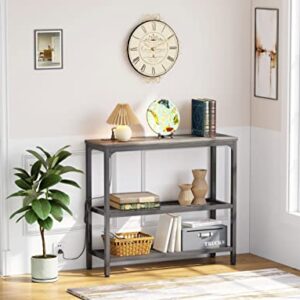 COTUBLR Console Table with Outlets, Entryway Table with Mesh Shelves, 39 inch Industrial Sofa Table for Living Room, Entry Table for Entryway, Hallway, Foyer, Kitchen, Grey Oak