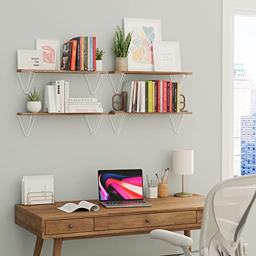 Wallniture Colmar Floating Shelves Living Room Decor Bathroom Organizer Bedroom Decor Bookshelf for Office Kitchen Organization Burnt, White Bracket Set of 4