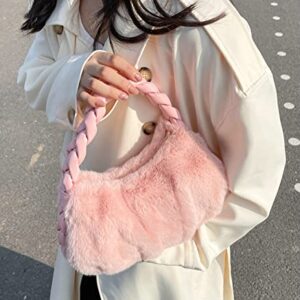 Tote Bag Women Cozy Fuffy Fleece Plush Trendy Shoulder Bag Quilted Casual Soft Warm Handbag Purse