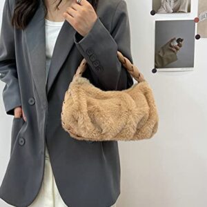 Tote Bag Women Cozy Fuffy Fleece Plush Trendy Shoulder Bag Quilted Casual Soft Warm Handbag Purse