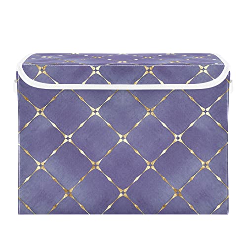 Kigai Purple Square Lidded Home Storage Bins, Foldable Storage Basket with Double Handle, Flip-Top Storage Box for Toys Clothes Documents