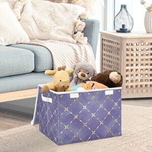 Kigai Purple Square Lidded Home Storage Bins, Foldable Storage Basket with Double Handle, Flip-Top Storage Box for Toys Clothes Documents