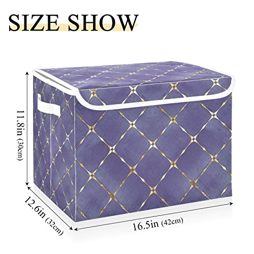 Kigai Purple Square Lidded Home Storage Bins, Foldable Storage Basket with Double Handle, Flip-Top Storage Box for Toys Clothes Documents