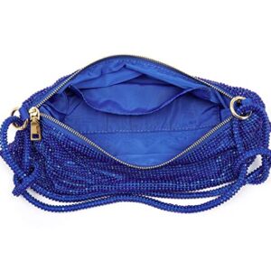 miscloder Rhinestone Purses for Women Evening Sparkly Gold Clutch Purse Chic Silver Hobo Bag for Wedding Party Prom (Blue)