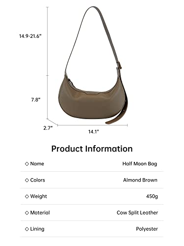 Amazing Song Hald Moon Crossbody Bag for Women, Designer Hobo Shoulder Handbag Togo Lether Adjustable Strap, Brown