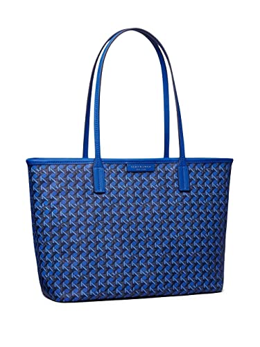 Tory Burch Women's Mediterranean Blue Signature Tote Handbag Coated Small