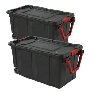 storage bins 40 gallon heavy-duty plastic storage bins, 2 pack container totes with durable lid and secure latching buckles, stackable, tough storage containers for garage and metal rack organizing