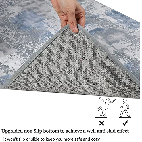 famibay 2x3 Rug Non Slip Modern Abstract Small Area Rugs for Bedroom Soft Flurry Throw Rugs with Rubber Backing Low Pile Indoor Washable Rugs Carpet for Entryway Bedroom Bathroom (Blue and Grey)