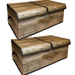 Double Compartment X-Large Collapsible Multi-Use Storage Bins with Dual Lids, Fold-up Cloth and Home Décor Dual Space Storage Caddy Box, Two Compartment Closet Chest (Pack of 2, Reclaimed Wood)