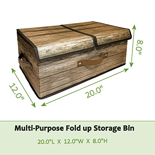 Double Compartment X-Large Collapsible Multi-Use Storage Bins with Dual Lids, Fold-up Cloth and Home Décor Dual Space Storage Caddy Box, Two Compartment Closet Chest (Pack of 2, Reclaimed Wood)