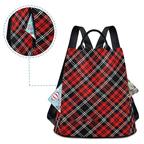 MNSRUU Women Backpack Purse Plaid Red Black Backpack for Women Anti-theft Shoulder Bag Carry On Backpack Lightweight Rucksack Fashion Travel Ladies Bags