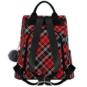 MNSRUU Women Backpack Purse Plaid Red Black Backpack for Women Anti-theft Shoulder Bag Carry On Backpack Lightweight Rucksack Fashion Travel Ladies Bags