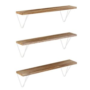 wallniture colmar floating shelves for wall decor, wall bookshelf living room decor bathroom organizer wall shelves for bedroom & kitchen organization burnt 24″ set of 3