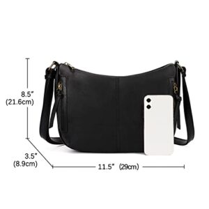 KL928 Small Crossbody Bag for women, Soft PU Leather Shoulder Handbag, Two Front Zipper Pocket Saddle Bag Purse Black