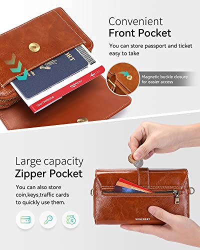 SIIHENRRY Small Crossbody Shoulder Bag for Women Multi Card Case Genuine Leather Cellphone Purse Passport Wallet