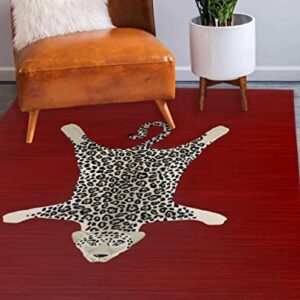 SIYON Cheetah Leopard Print Area Rug for Bedroom Minimalist Non-Slip Living Room Floor Rugs Washable Reversible Dining Room Accent Rugs Red Home Office Throw Mat 4x6 Fur Kitchen Runner Mat