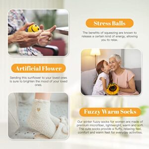 Sending Sunshine Gift, 10pcs Sunflower Gifts for Women, Get Well Soon Gifts Basket Care Package Unique Birthday Gifts Box with Inspirational Blanket Candle for Thinking of You Her Sister Best Friend