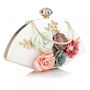 Floral Clutch Purse Leather Clutch Vintage Beaded Evening Handbag Shoulder Bag Women Wedding Purse (White)