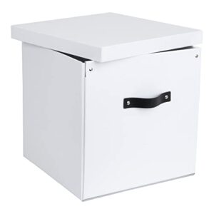 Bigso Logan Storage Box KD | Storage Cubes with Lid for Shelves and Cubical Room Organizers | Collapsible Storage Cube with Leather Handle for Organization | 12.4’’ x 12.4’’ x 12.2’’ (White)