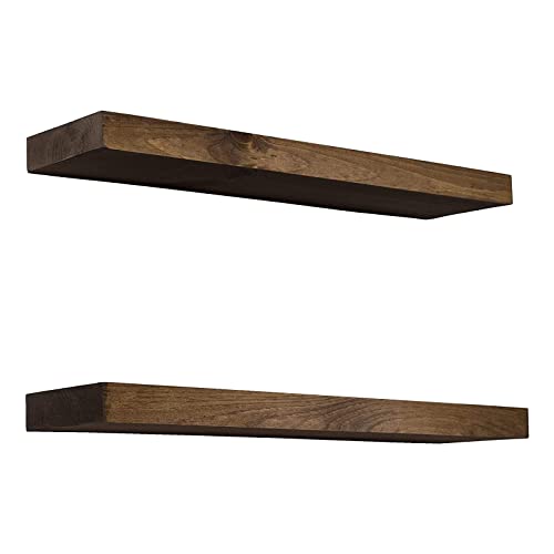 FAEKSUR Floating Shelves Wall Shelf Set of 2, Wood Wall Mounted Shelves for Bathroom with Invisible Brackets, Rustic Floating Shelf for Bedroom, Kitchen, Wall Decor, Living Room, Toilet