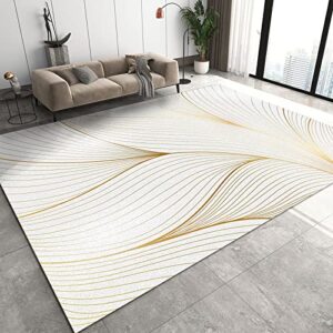 golden lines leaves texture area carpet, modern white minimalism art bedroom rug, floor carpet non-slip easy care soft washable printed for living room boy girl tea table decor4 x 6ft